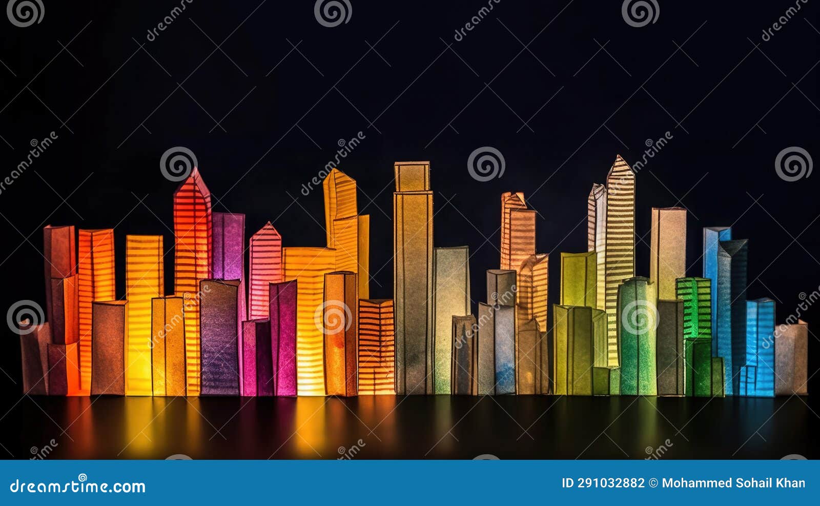 Contemporary Abstract Multi Colored Paper Sculpture Skyscrapers on ...