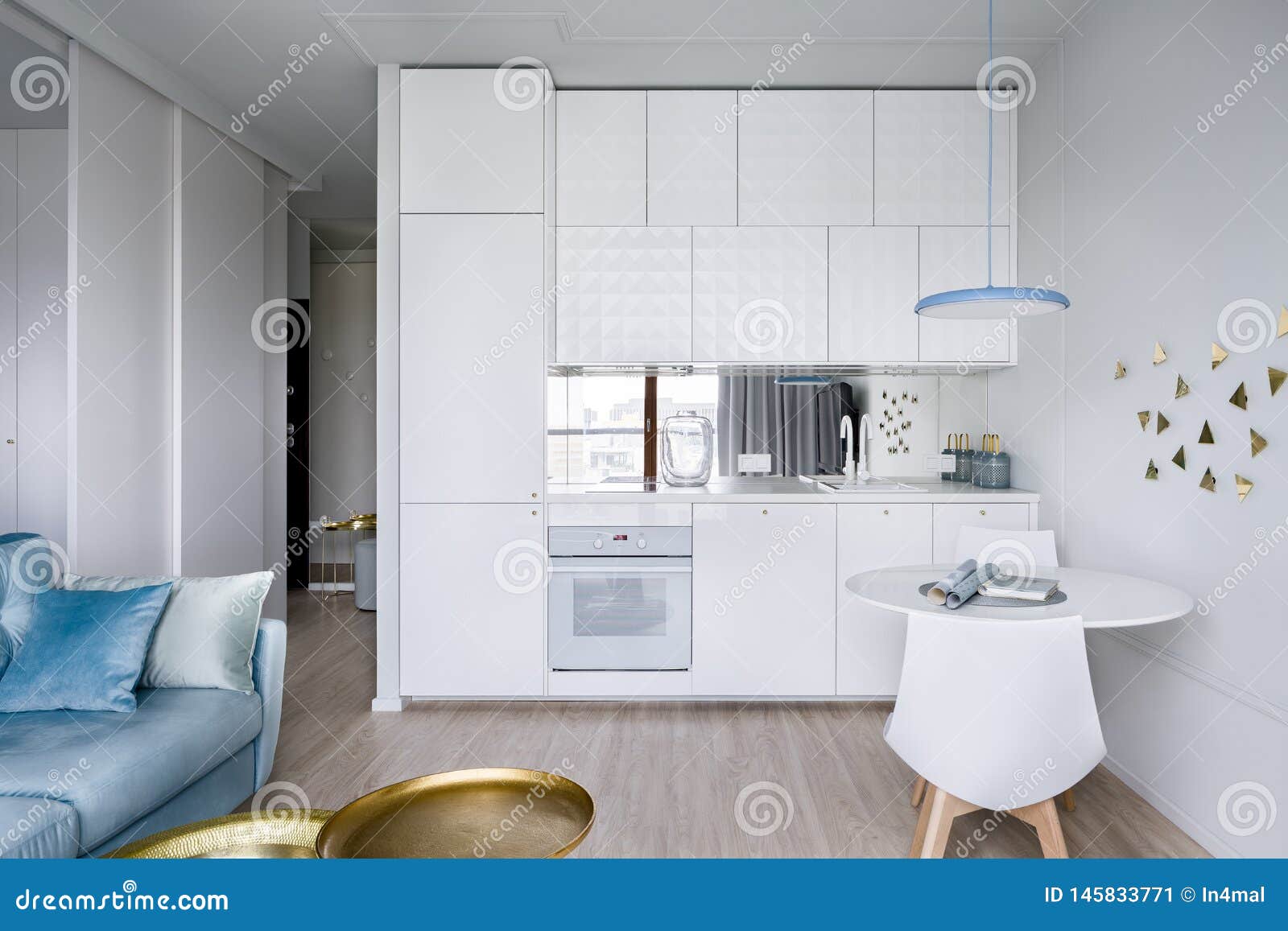 Elegant Apartment with Open Kitchen Stock Image - Image of indoor ...