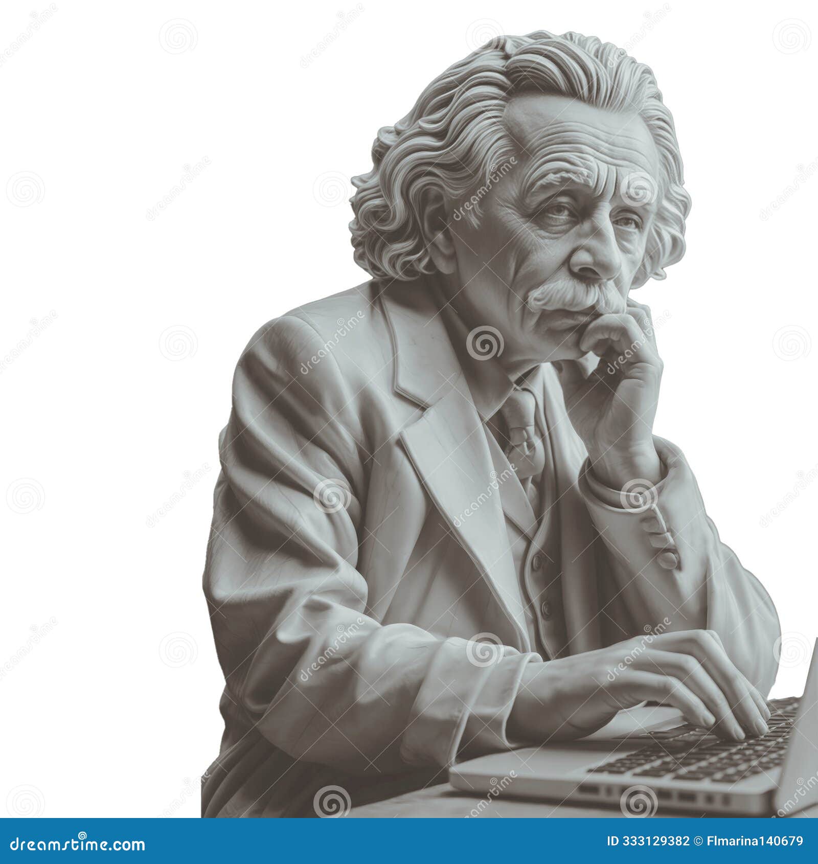 Contemporary Art Collage. Concept Marble Statue with Laptop Computer ...