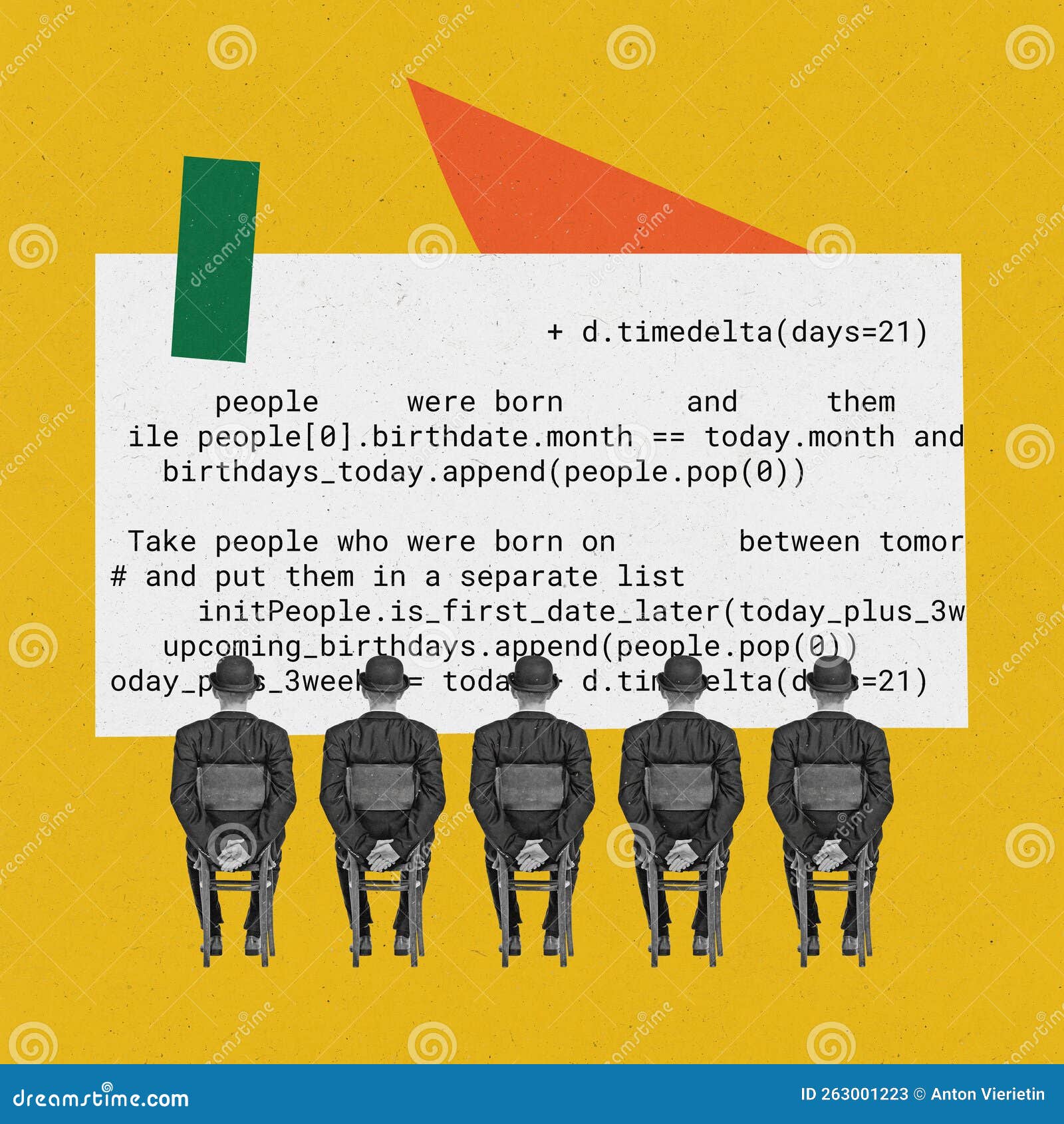 Contemporary Art Collage. Creative Design. Group of Men Sitting in ...