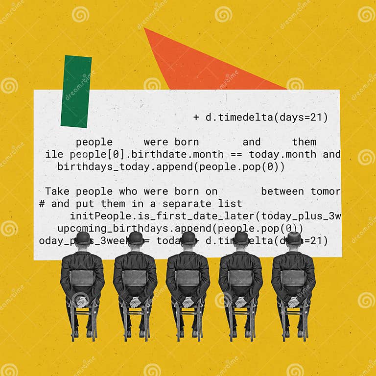 Contemporary Art Collage. Creative Design. Group of Men Sitting in ...