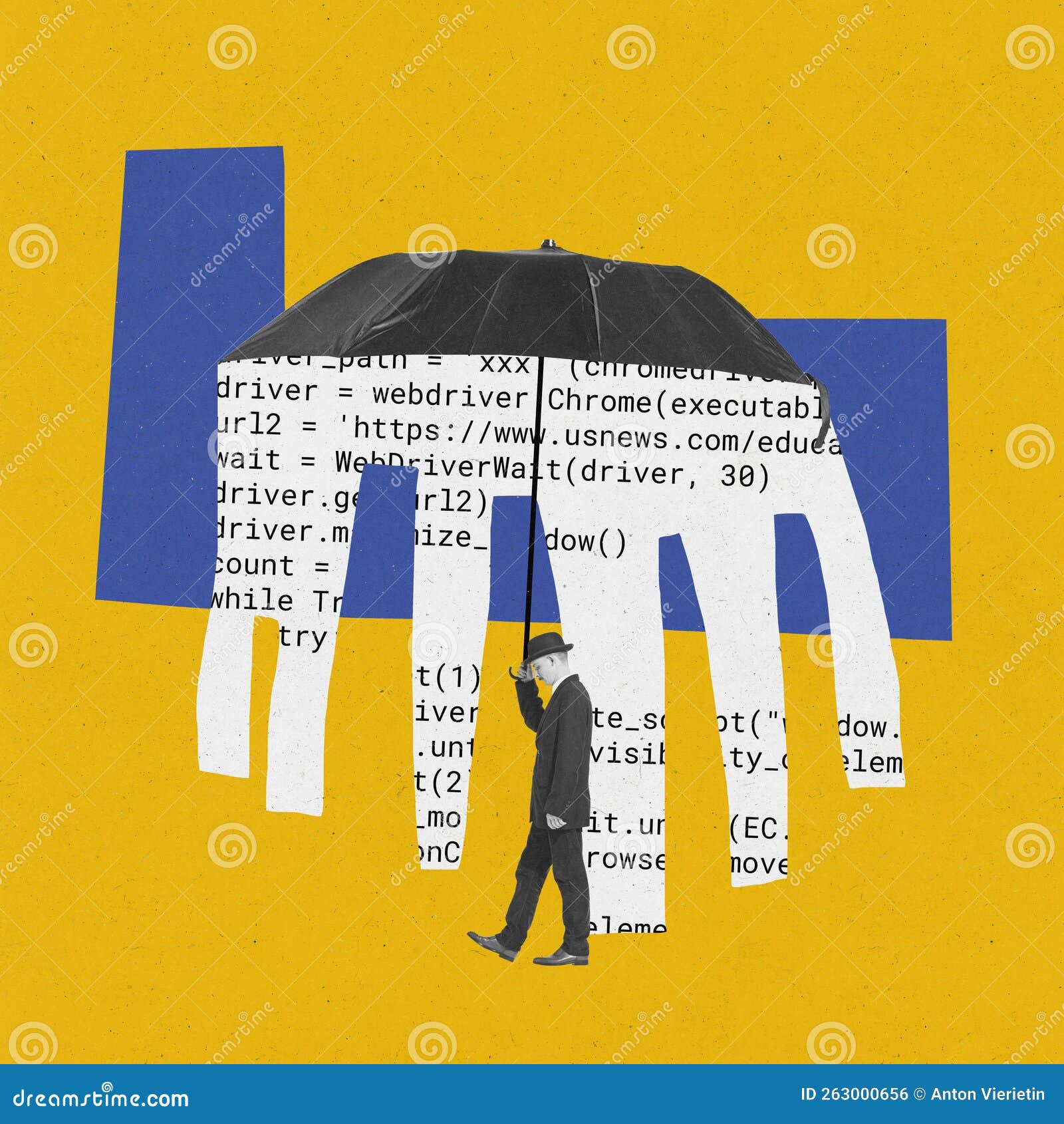 Contemporary Art Collage. Creative Design. Young Businessman, Freelance ...
