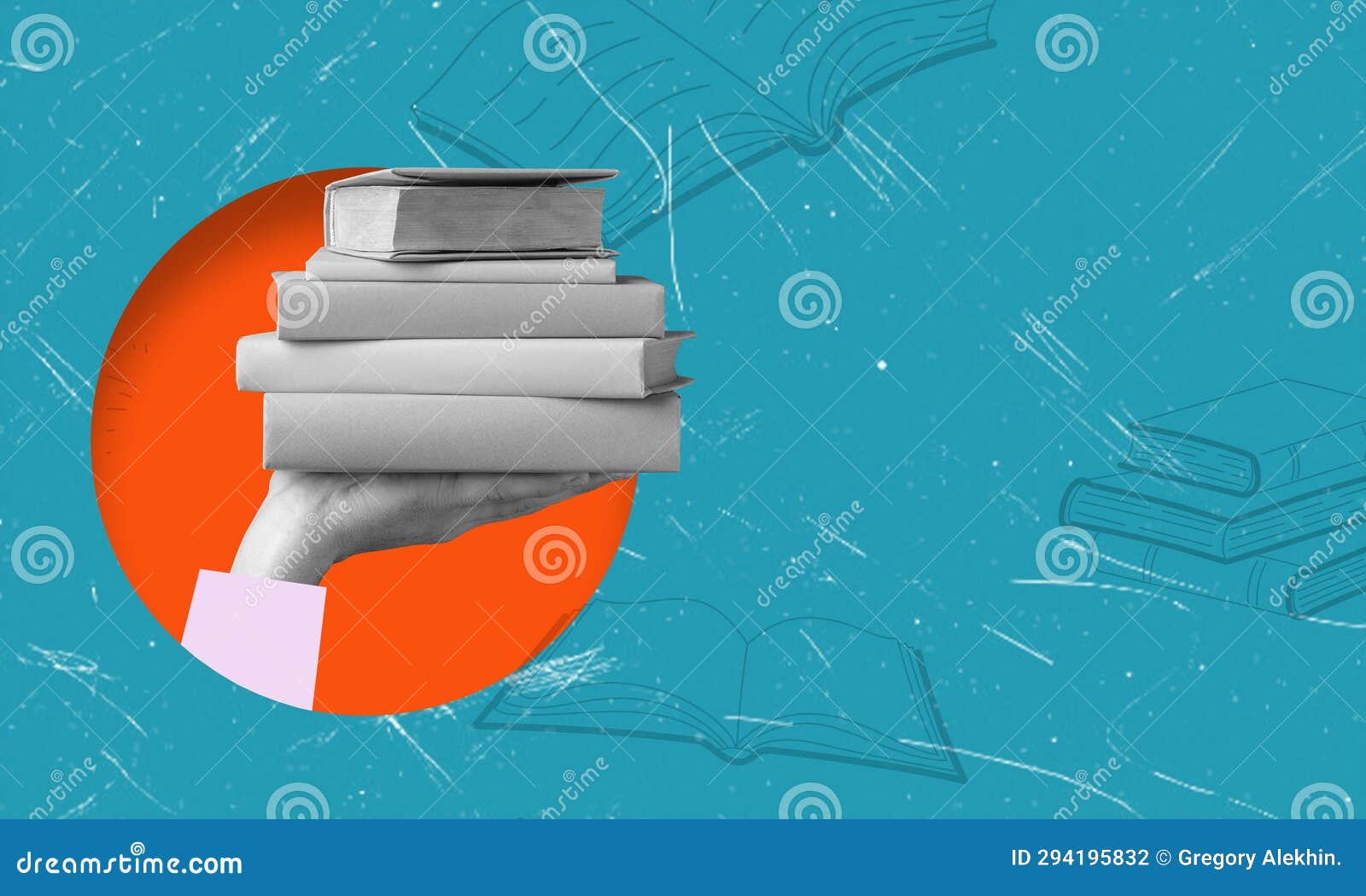 Contemporary Art Collage Featuring a Stack of Books in Hand Stock ...