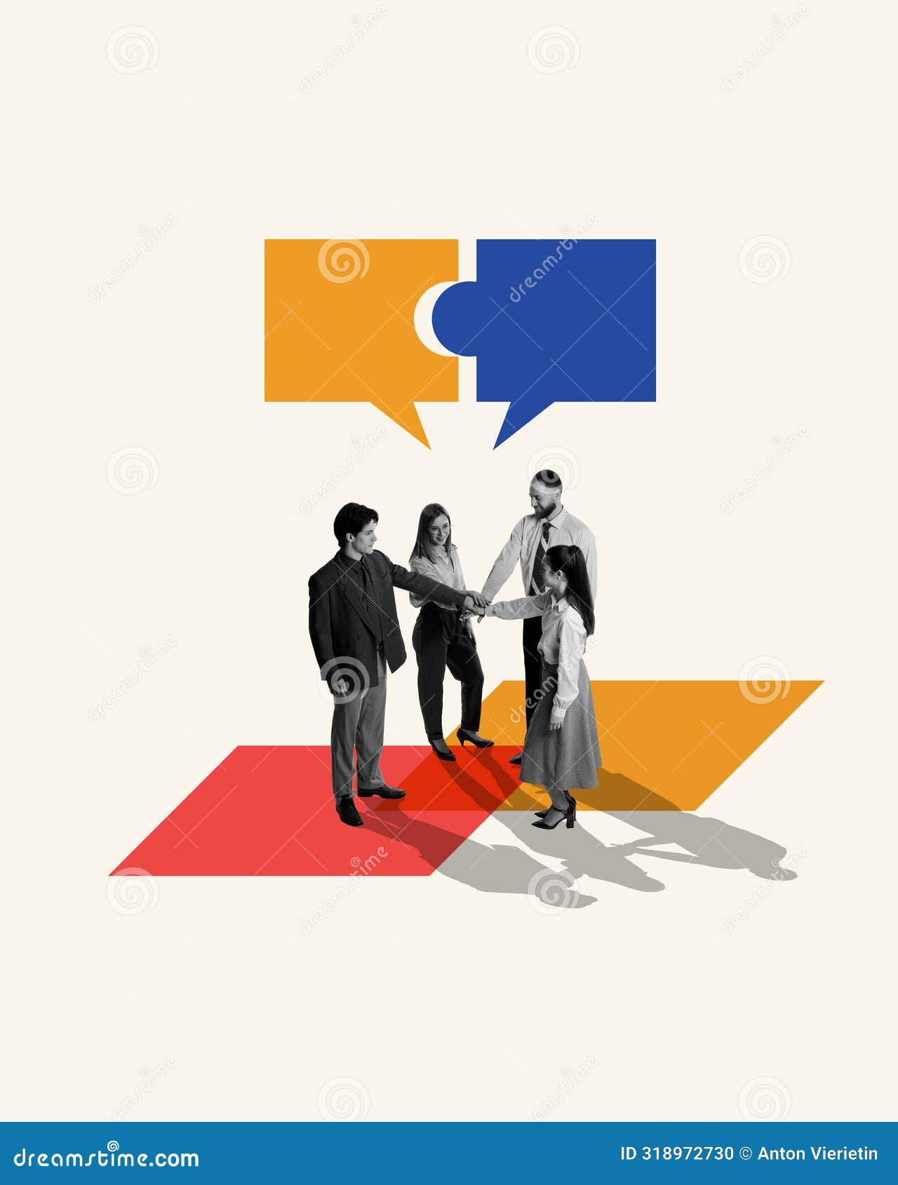 Contemporary Art Collage. Group of People Communicate and Their Ideas ...