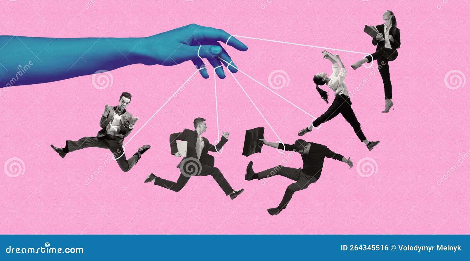 Contemporary Art Collage. Hand Holding Employees on Strings ...