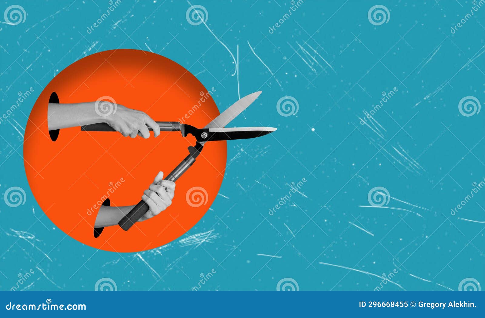 Contemporary Art Collage of a Hand Holding Scissors. Copy Space for Ad ...