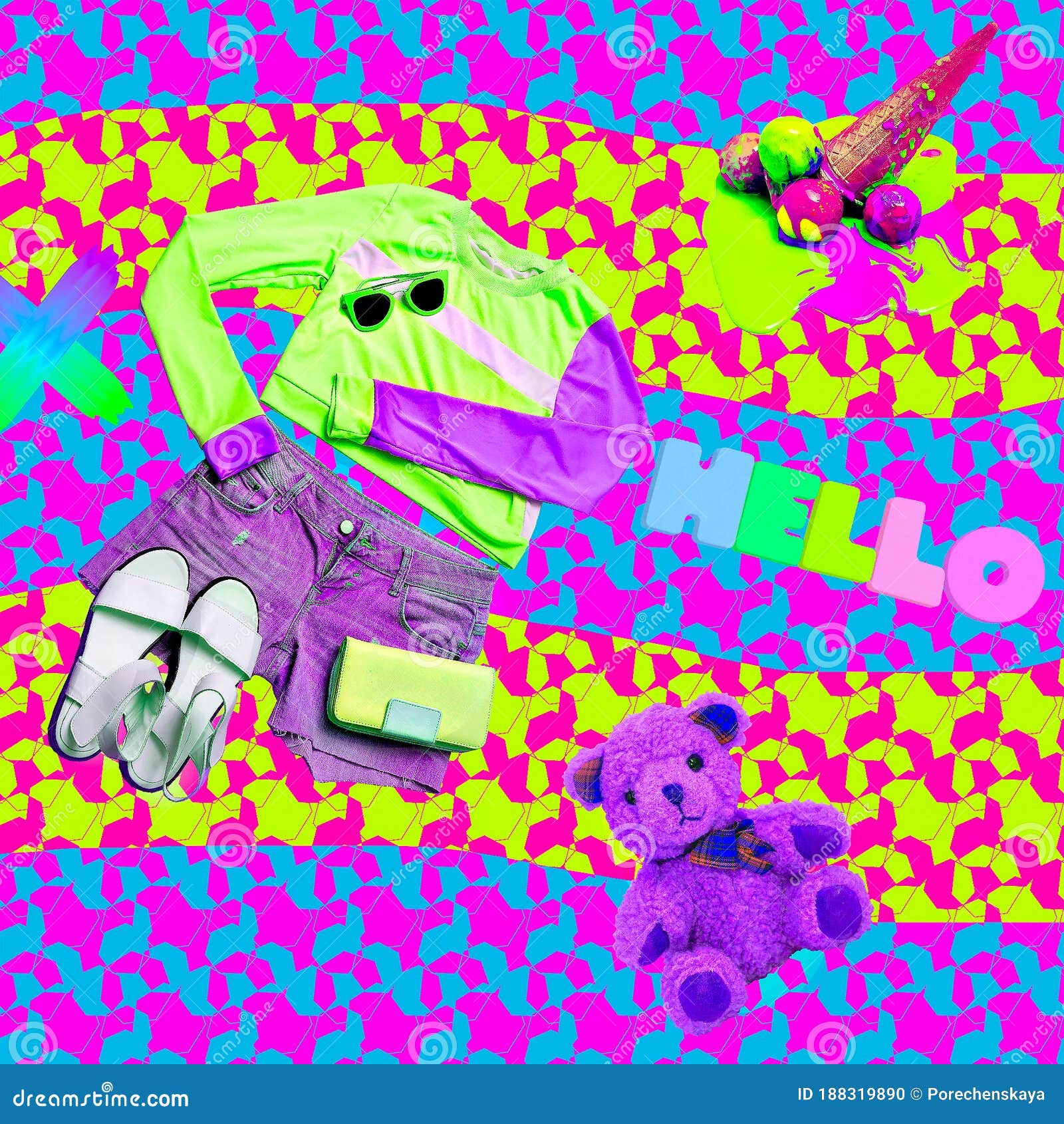 Contemporary Art Collage. Hello Summer Flatlay Look Stock Photo - Image ...