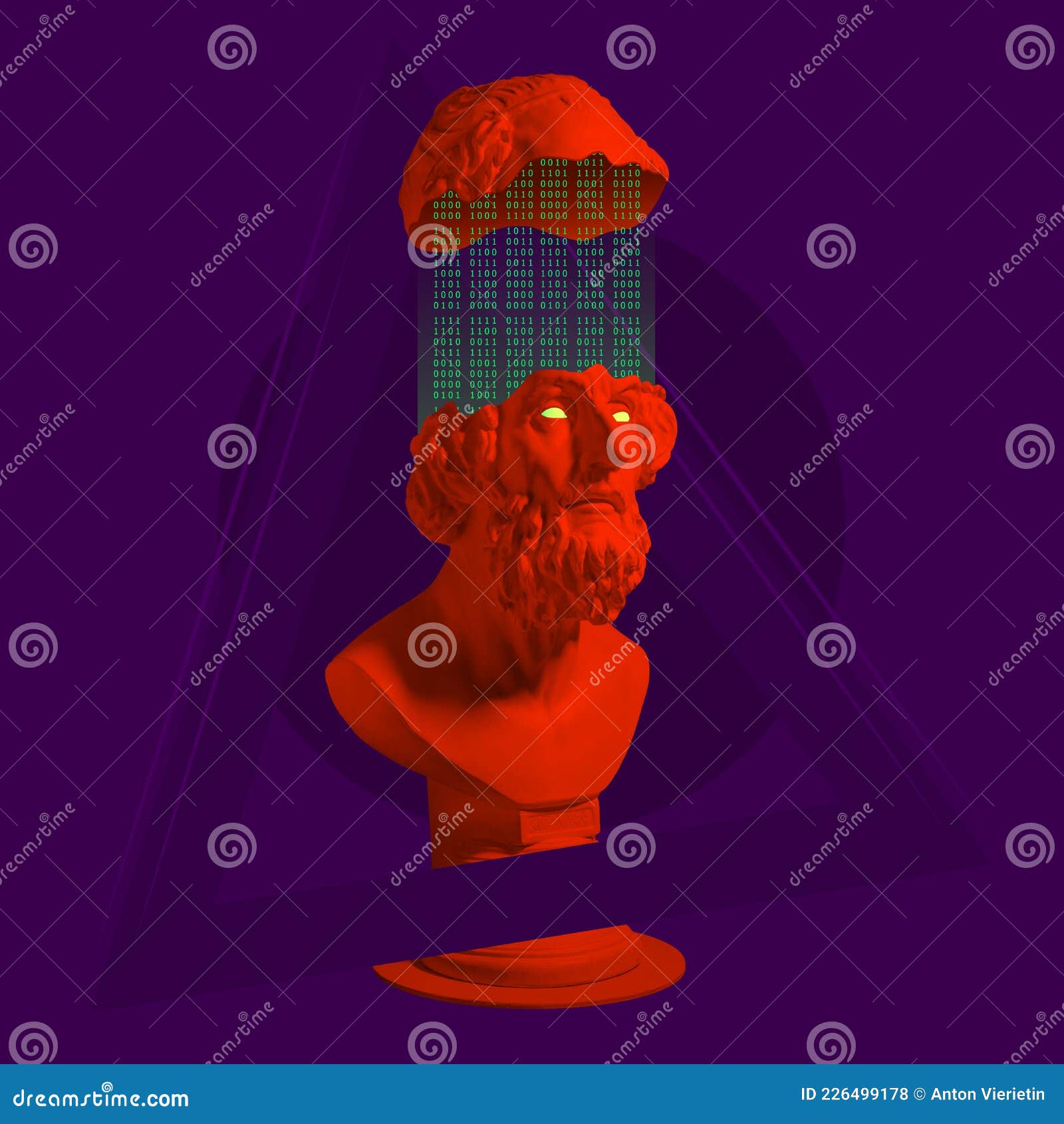 Contemporary Art Collage. Image of Red Ancient Greek Statue with Binary ...