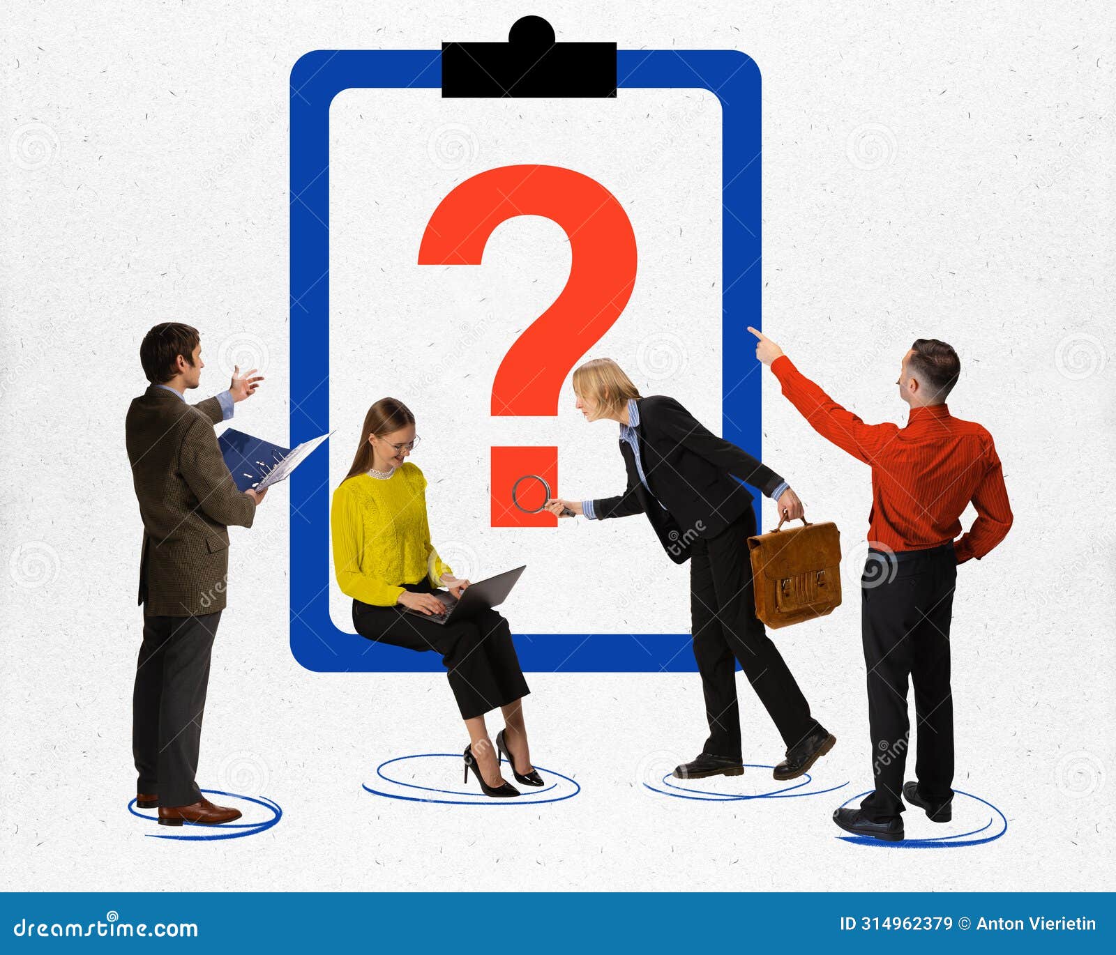 Contemporary Art Collage. Young People Working in Team and Trying To ...