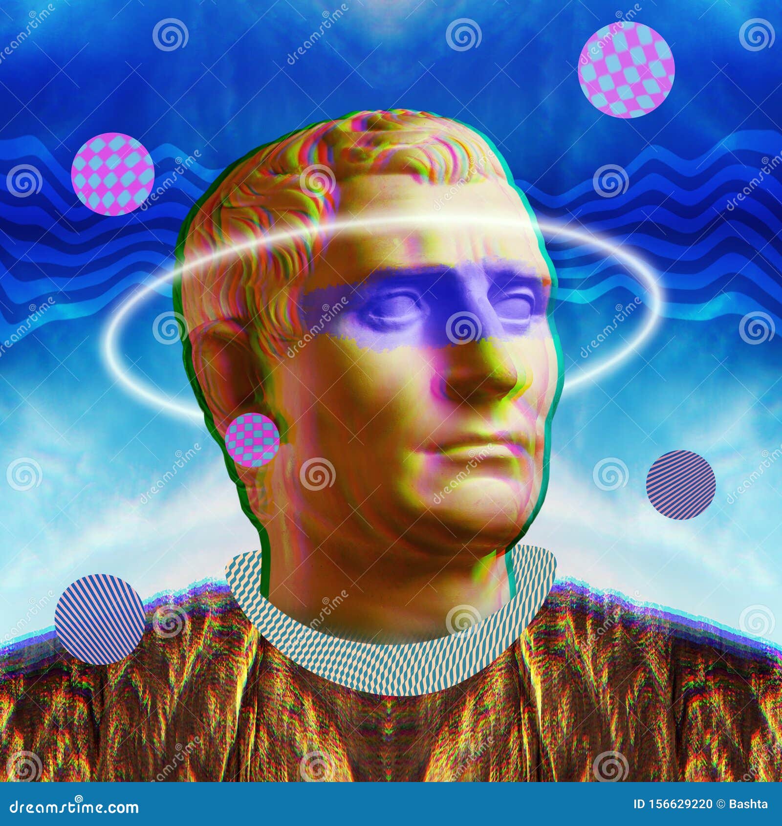 Contemporary Art Concept Collage with Antique Statue Head and Textures ...