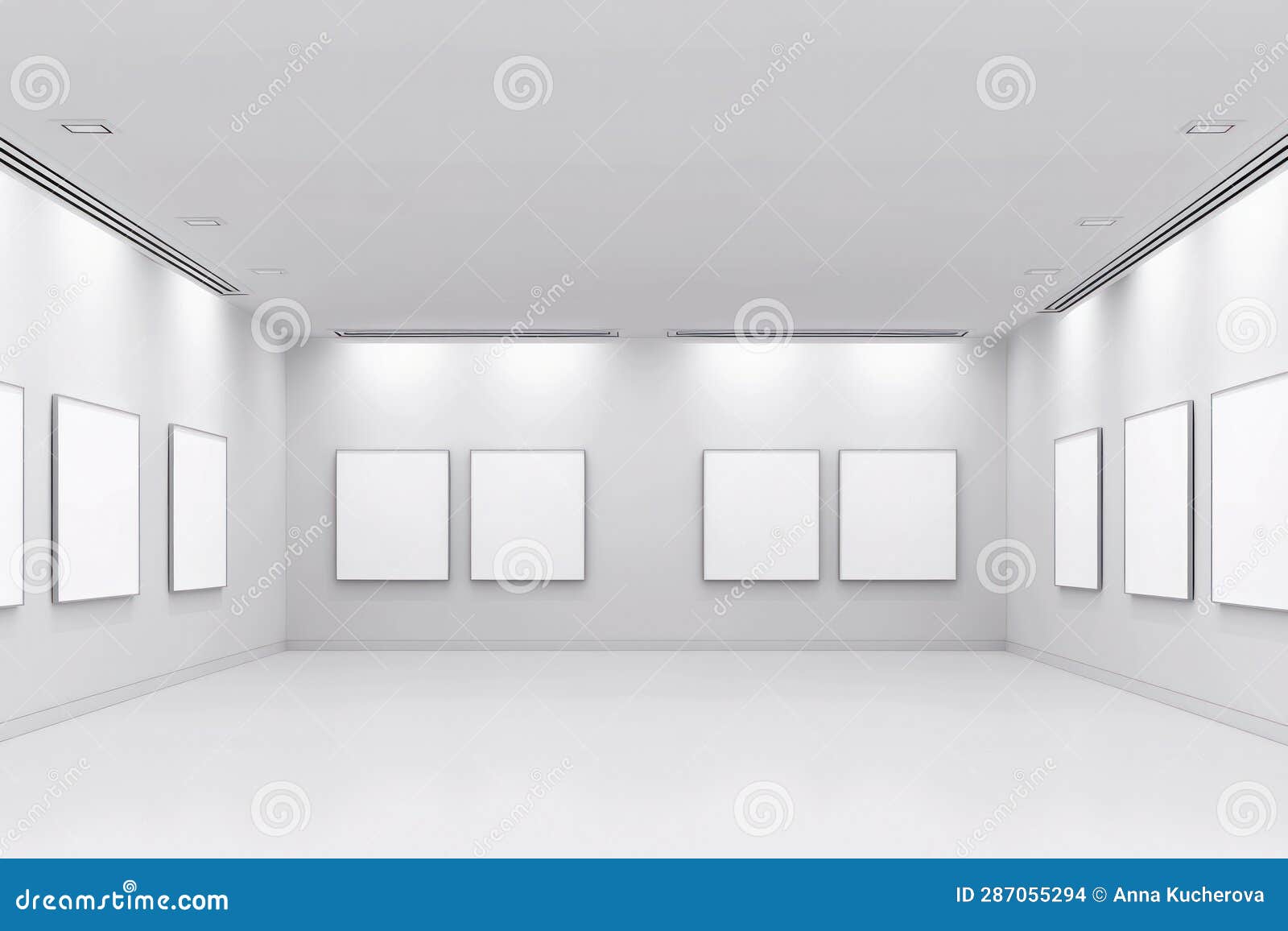 Contemporary Art Gallery Interior Featuring Multiple Empty Frames on White Walls, a Mockup for ...