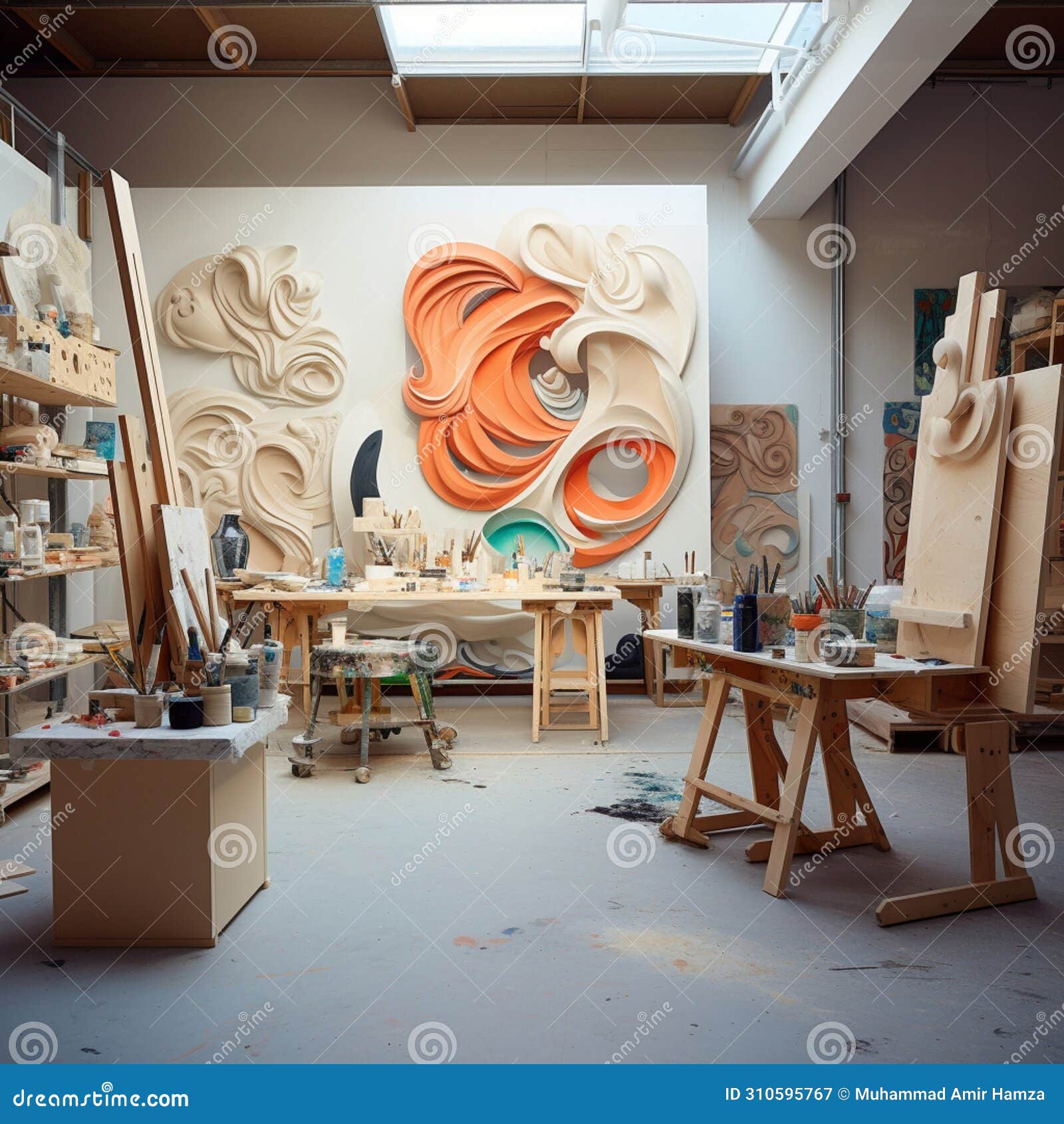 A Contemporary Art Studio with 3D Abstract Wall Sculptures Stock ...