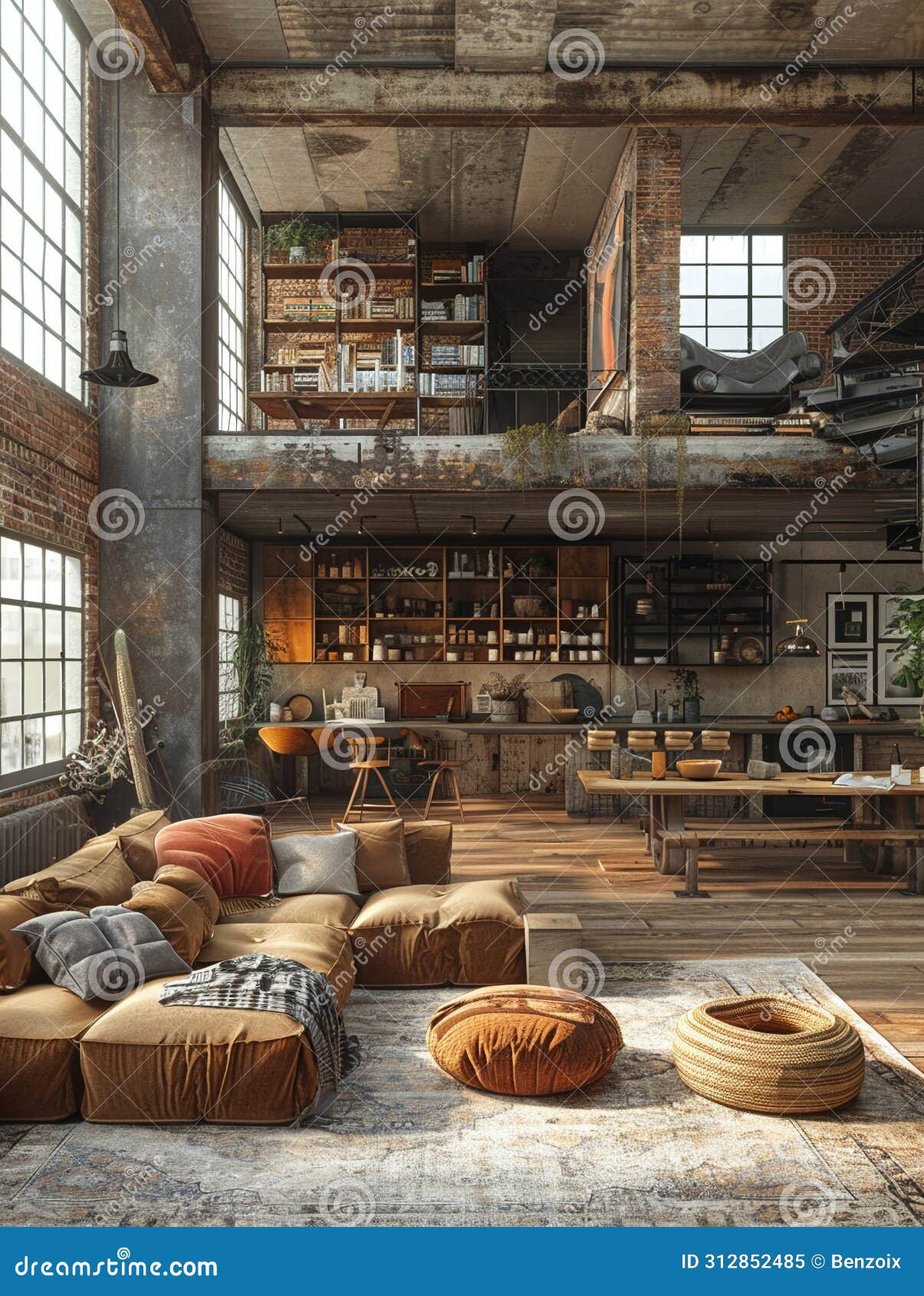 Contemporary Artist Loft with Skylights and an Open Floor Plan Stock ...