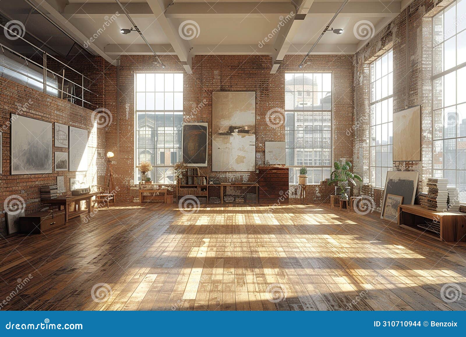 Contemporary Artist Loft with Skylights and an Open Floor Plan3D Render ...