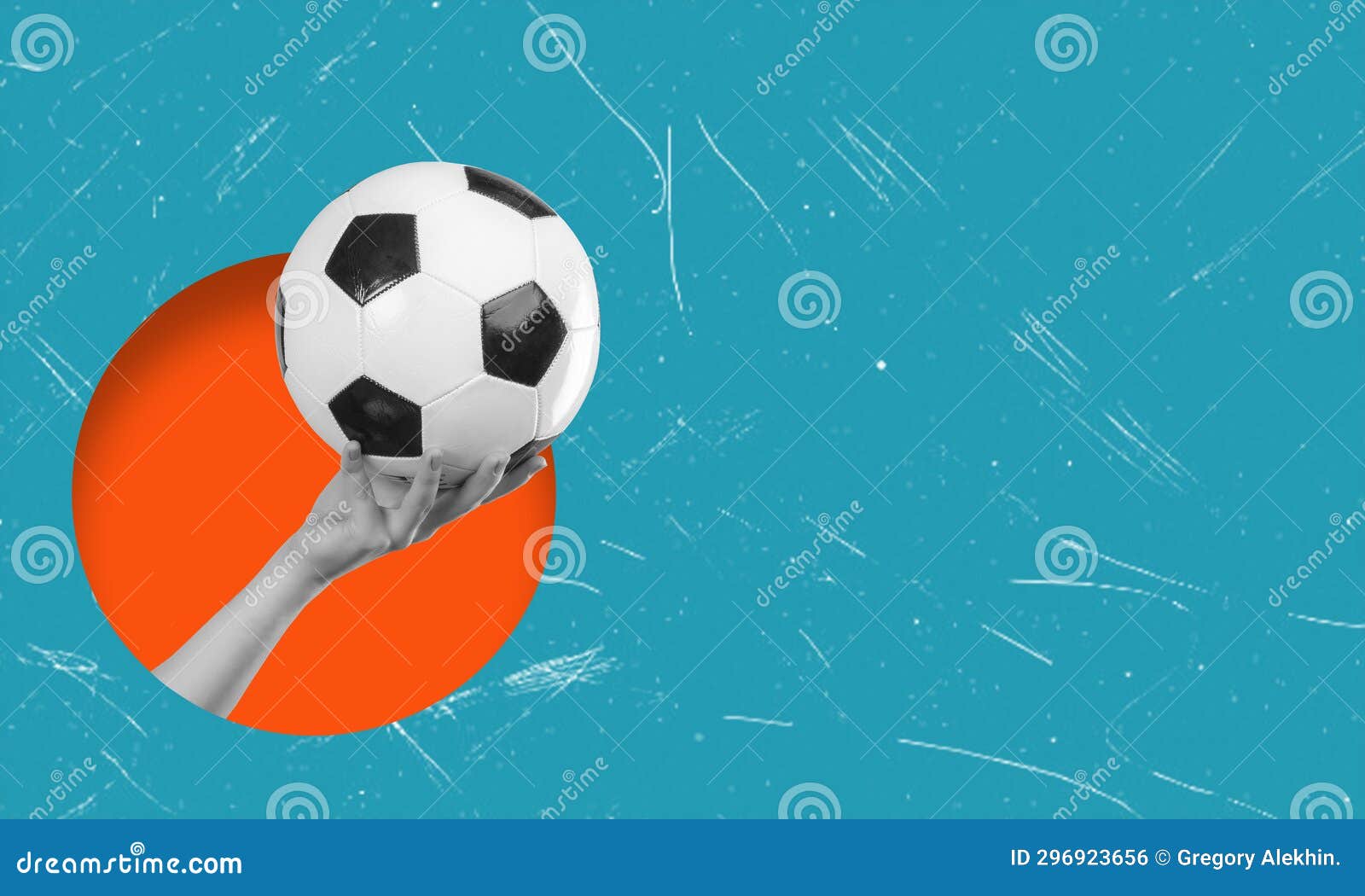 Contemporary Artistic Collage Featuring a Hand with a Soccer Ball Stock ...