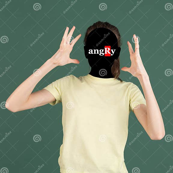 Contemporary Artwork Conceptual Portrait Of Faceless Girl With Word