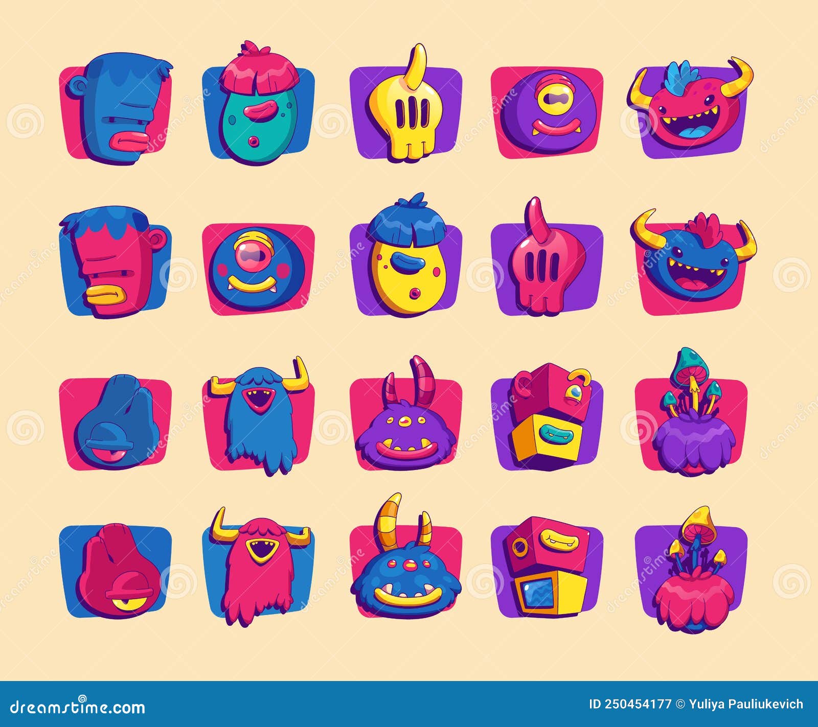 Contemporary Avatars with Funny Comic Creatures Stock Vector ...