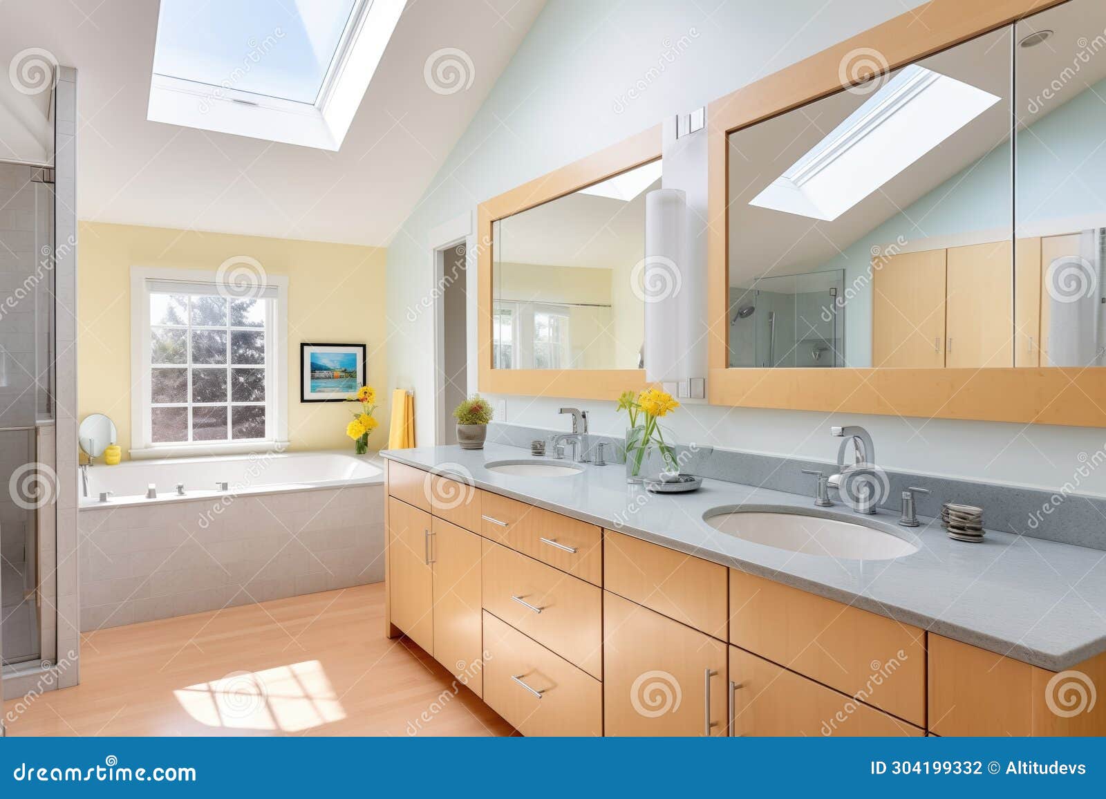 Contemporary Bathroom in a Saltbox House with Walk Stock Photo - Image ...
