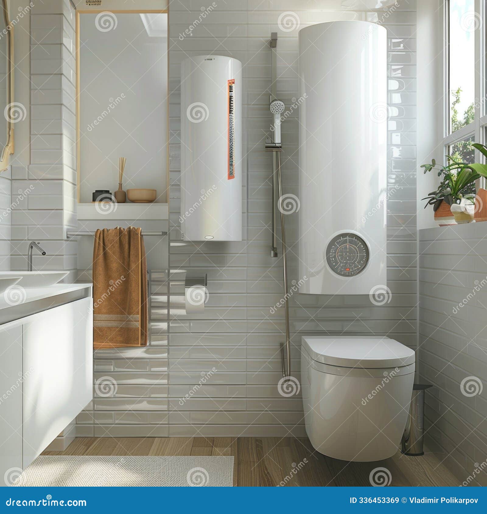 A Contemporary Bathroom Setup Featuring a Toilet, Sink, and Shower ...