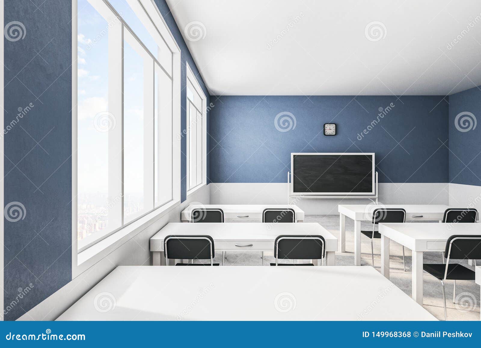 Contemporary Blue Classroom Stock Illustration - Illustration of blue ...