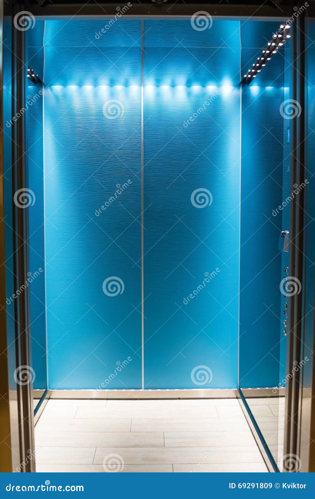 Contemporary Blue Elevator Interior with Metal Doors Stock Image ...
