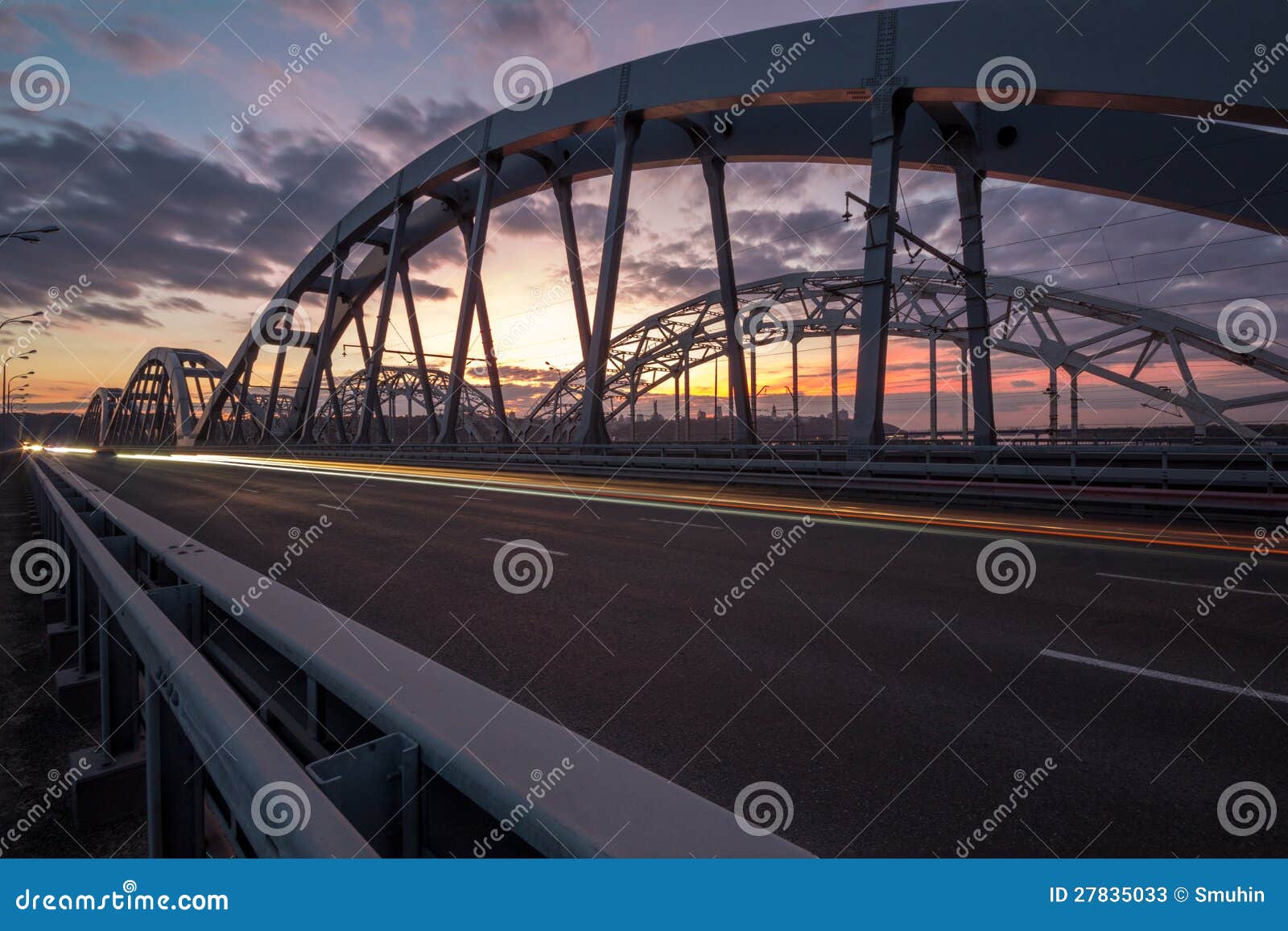 Contemporary Bridge on Sunset in Perspective Stock Image - Image of ...