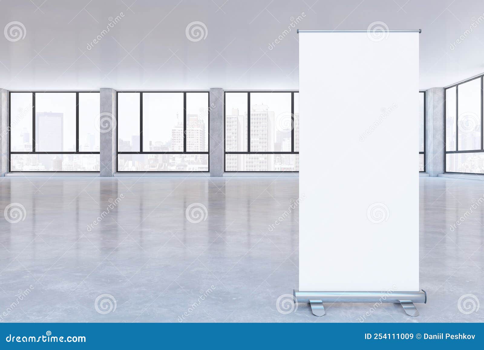 Contemporary Bright Room Interior with Empty White Mock Up Banner ...