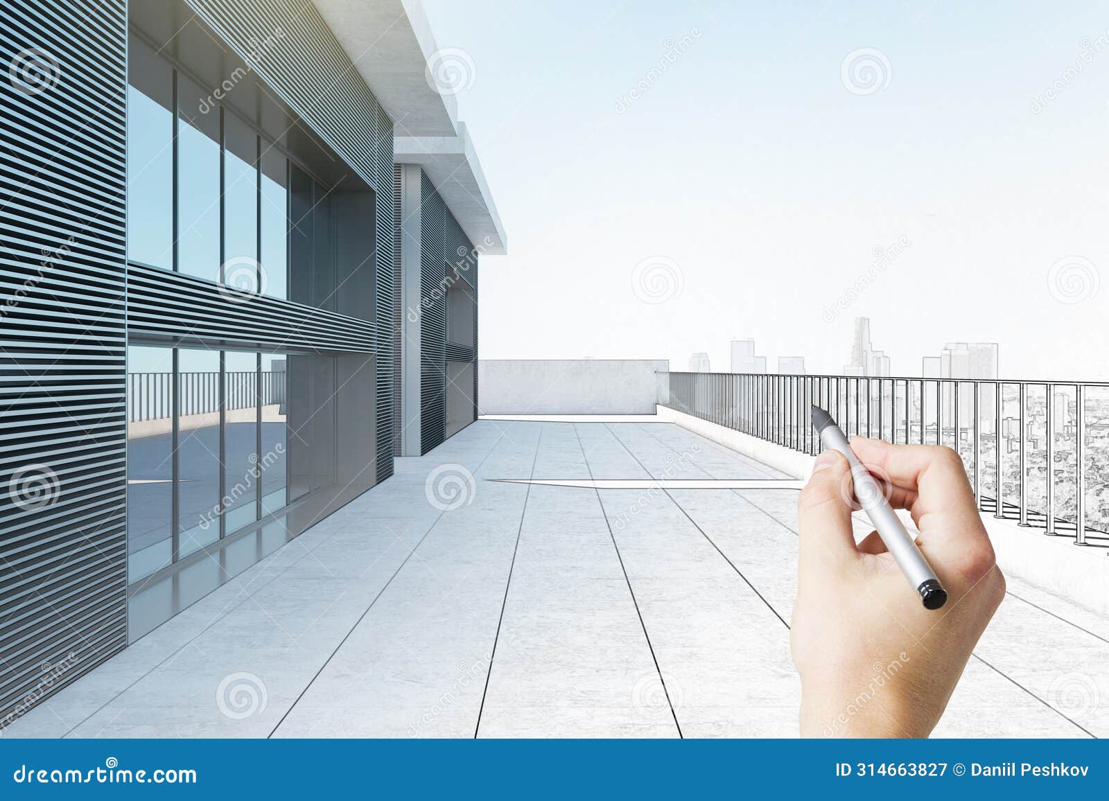 Contemporary Building Design with Hand Drawing Overlay Stock Image ...