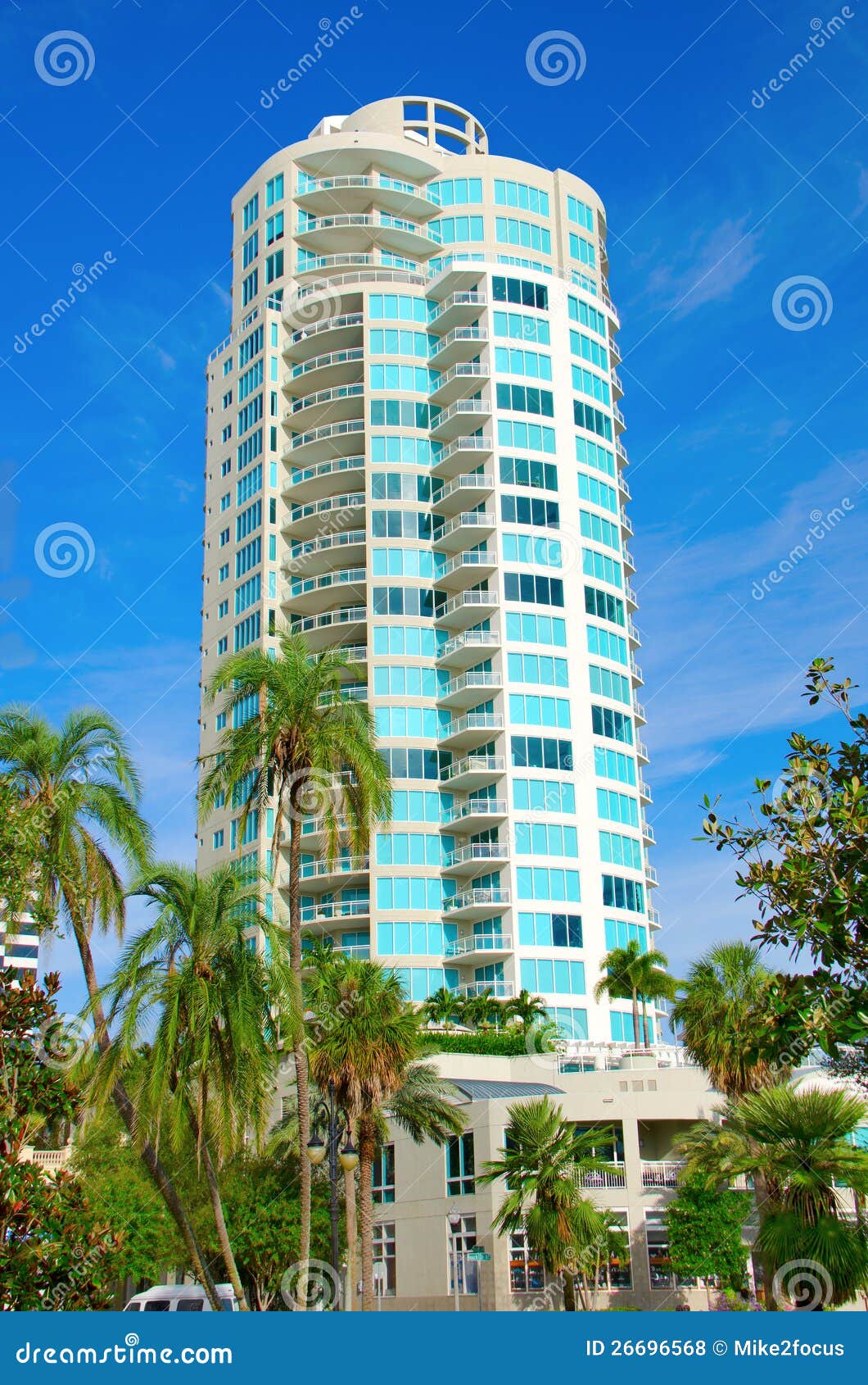 Contemporary Building with Palm Trees Stock Photo - Image of beach ...