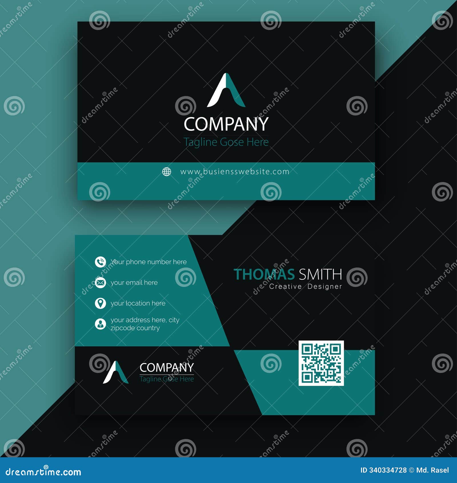 Contemporary Business Card Design in Blue and White Stock Illustration ...