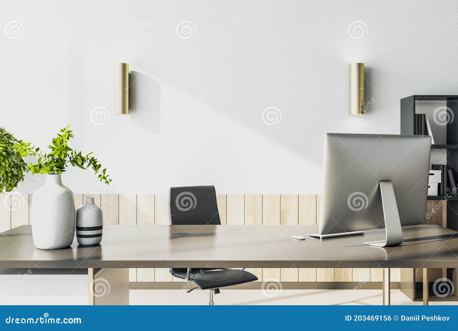 Contemporary Ceo Office with Computer on Table Stock Illustration ...