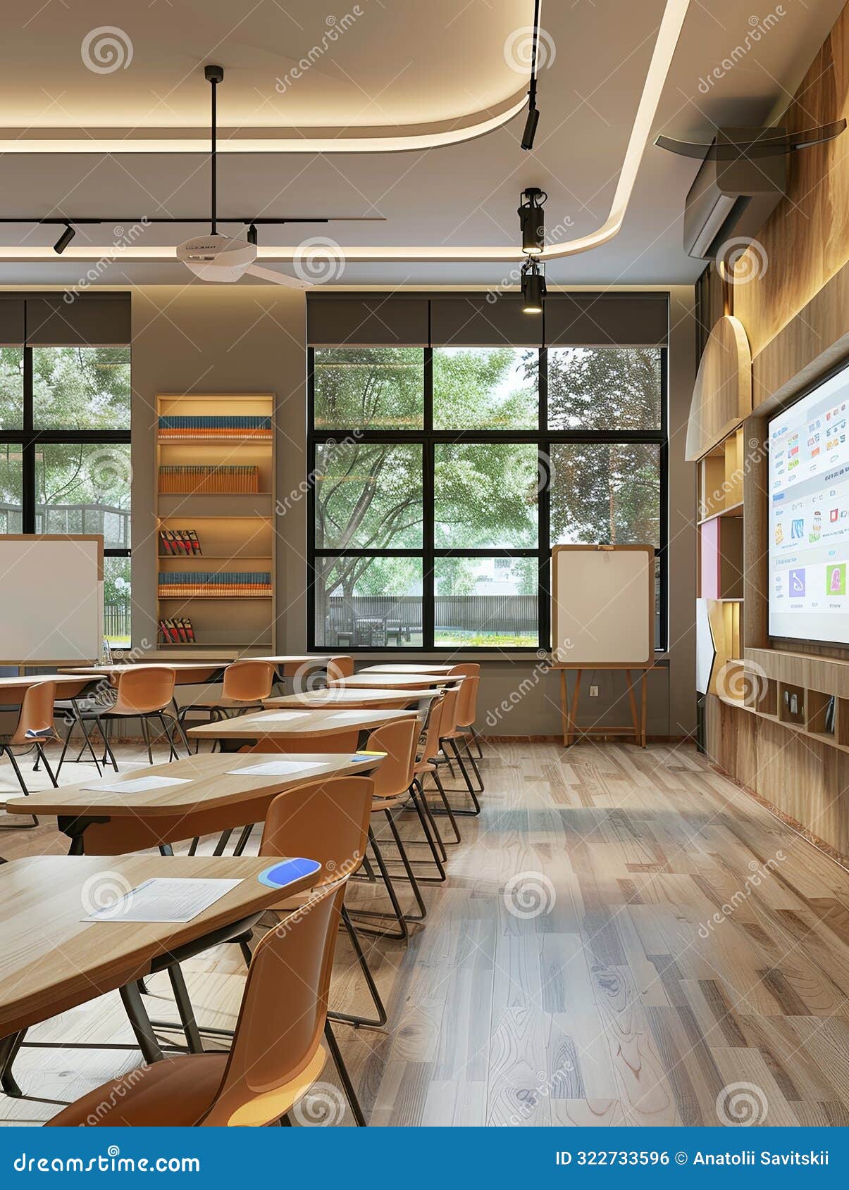 A Contemporary Classroom Featuring Interactive Panels, AI Assistants ...