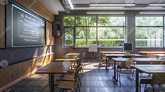A Contemporary Classroom with Interactive Panels and AI Assistants ...