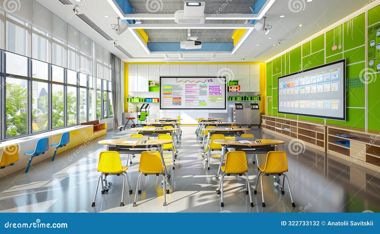 A Contemporary Classroom with Interactive Panels and AI Assistants ...