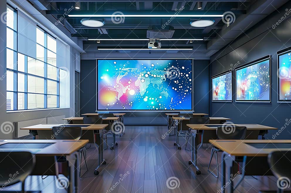 A Contemporary Classroom with Interactive Panels and AI Assistants ...