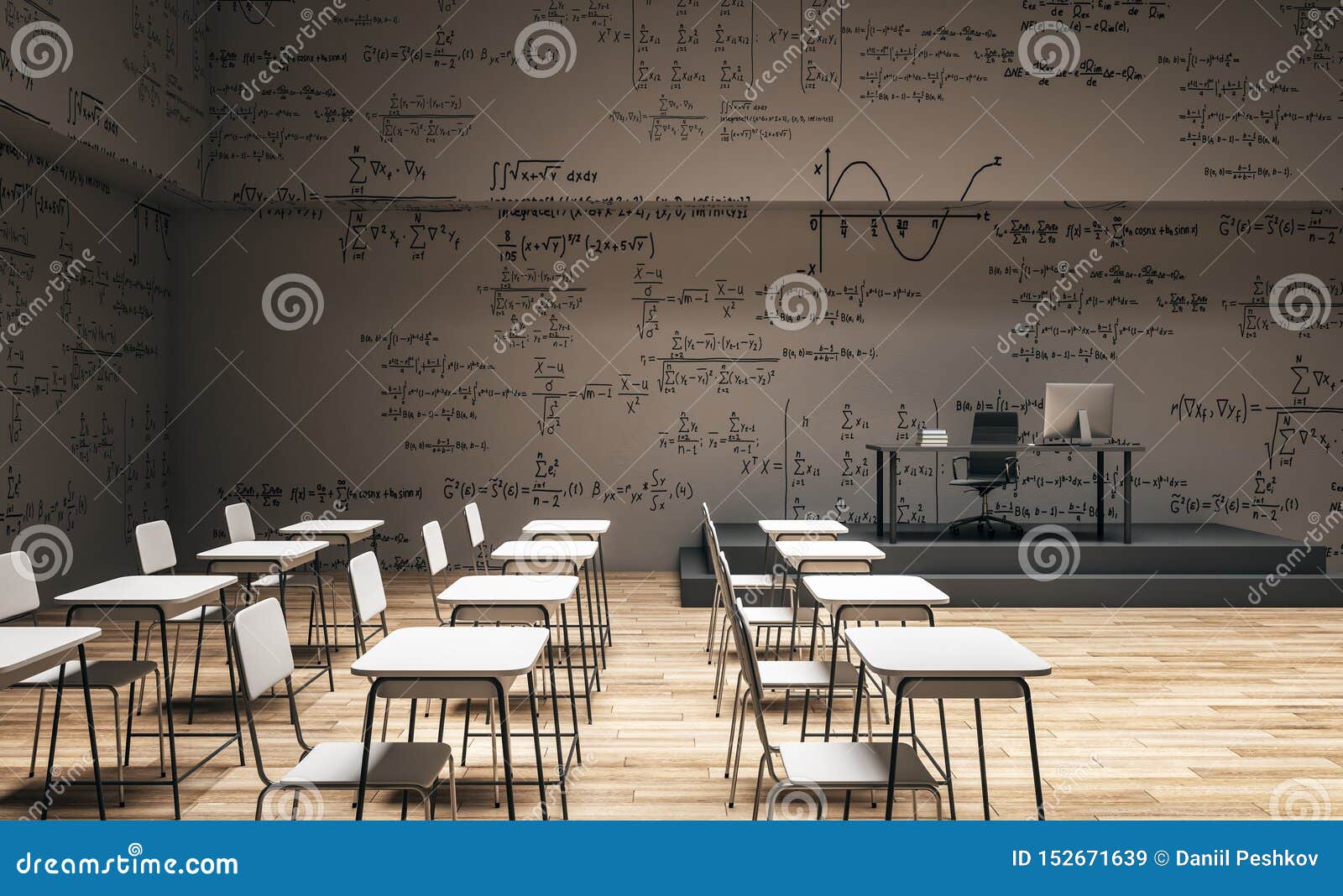 Contemporary Classroom with Math Formulas Stock Illustration ...