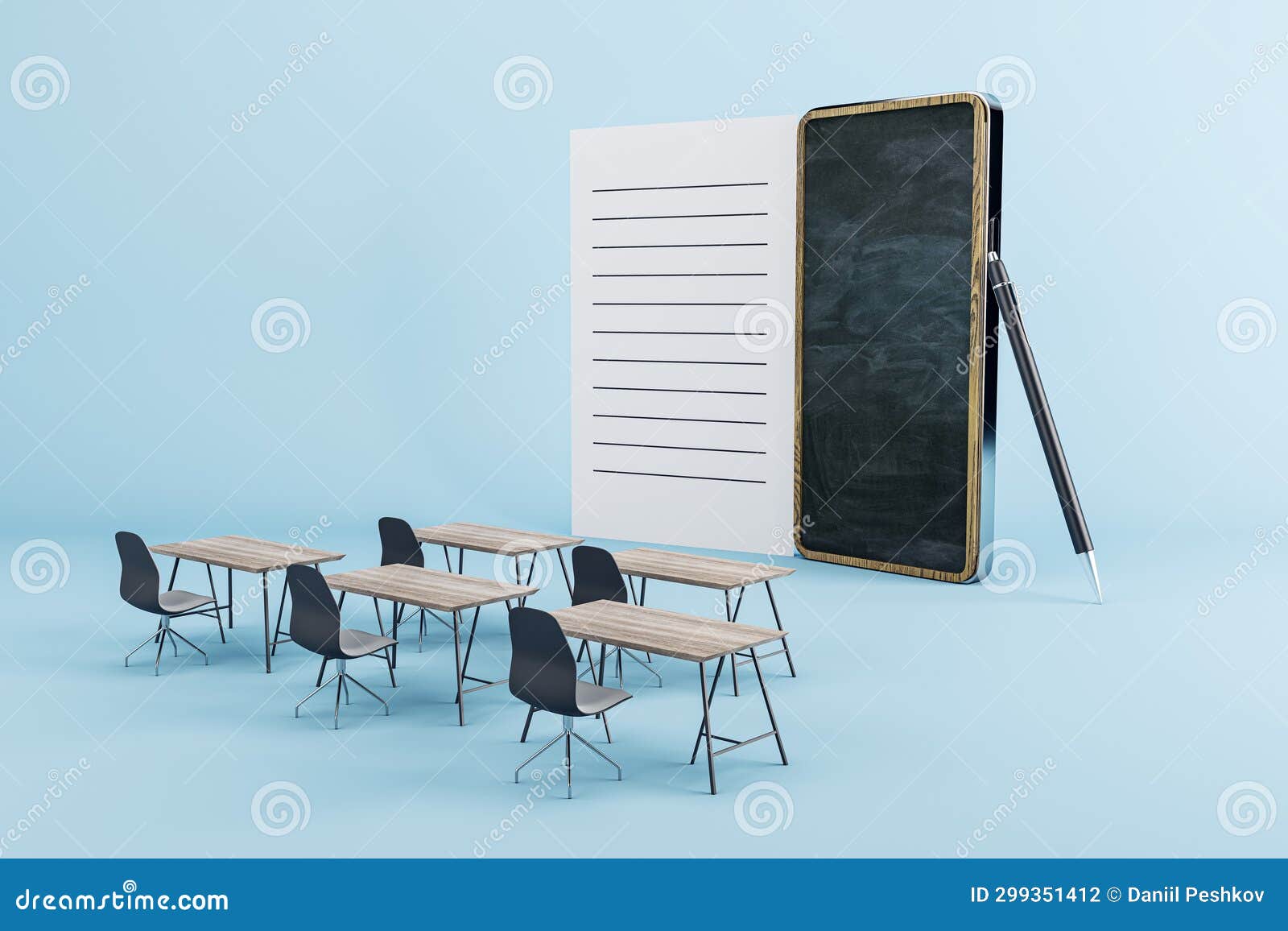 Contemporary Classroom with Oversized Notepad and Smartphone ...