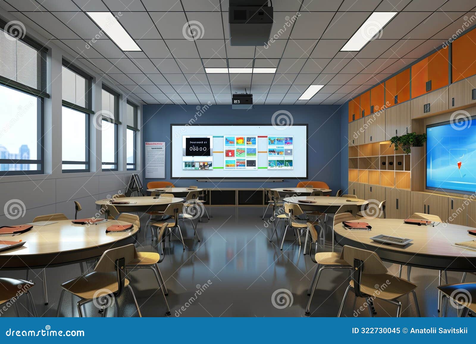 A Contemporary Classroom or Study Space Features Interactive Panels and ...
