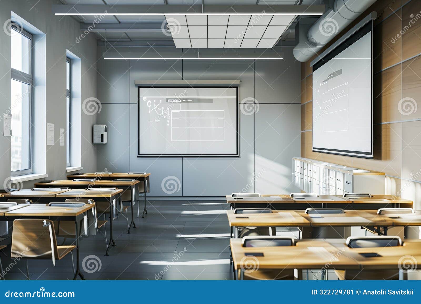 A Contemporary Classroom or Study Space with Interactive Panels and AI ...