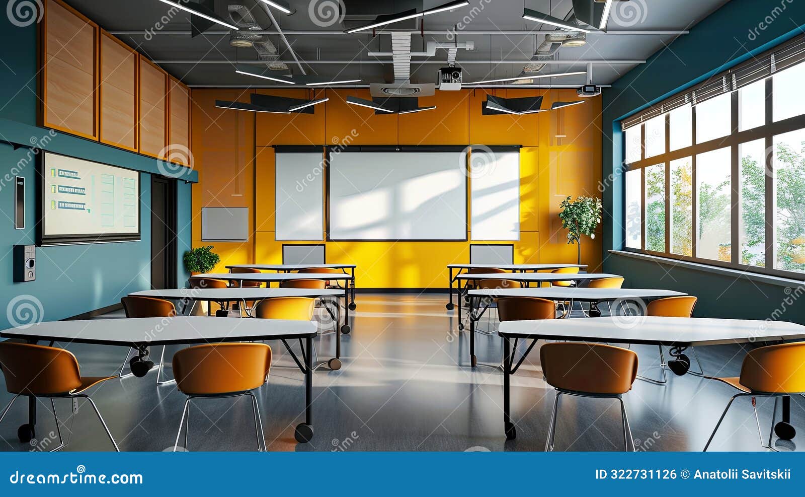 A Contemporary Classroom or Study Space with Interactive Panels and AI ...