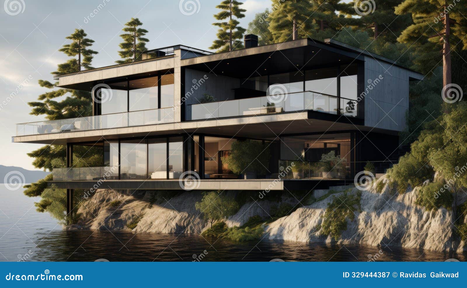 Contemporary Cliff Edge Dwelling Structure Stock Illustration ...