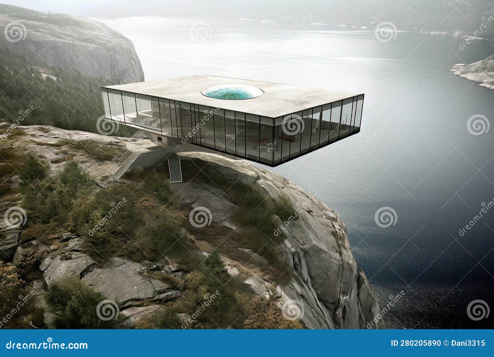 A Contemporary Cliffside Residence with River Views Stock Illustration ...