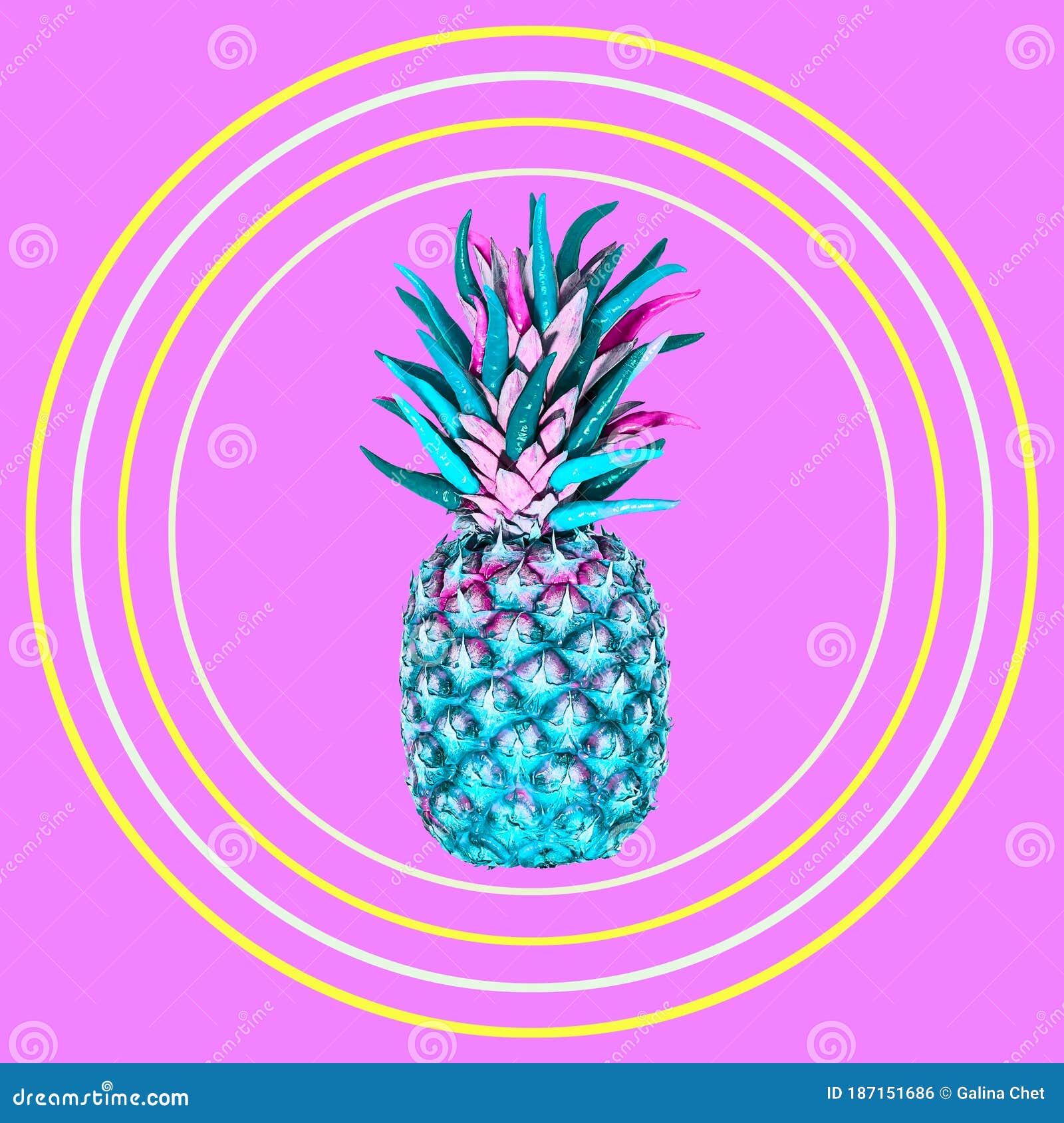 Contemporary Collage. Turquoise Pineapple with Hot Pepper on a Pink ...