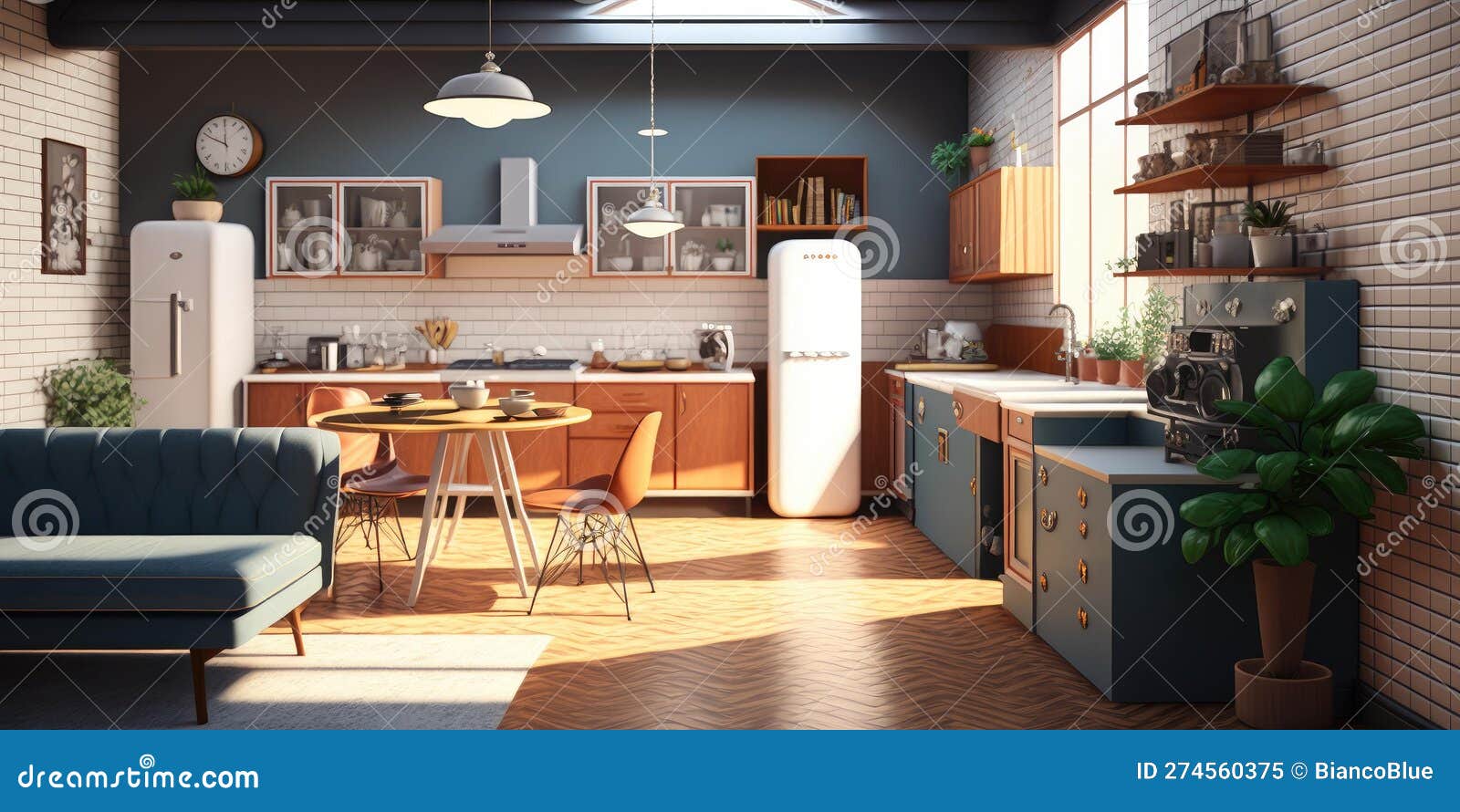 Contemporary Compact Design of Modern Kitchen in Stylish Home Stock ...