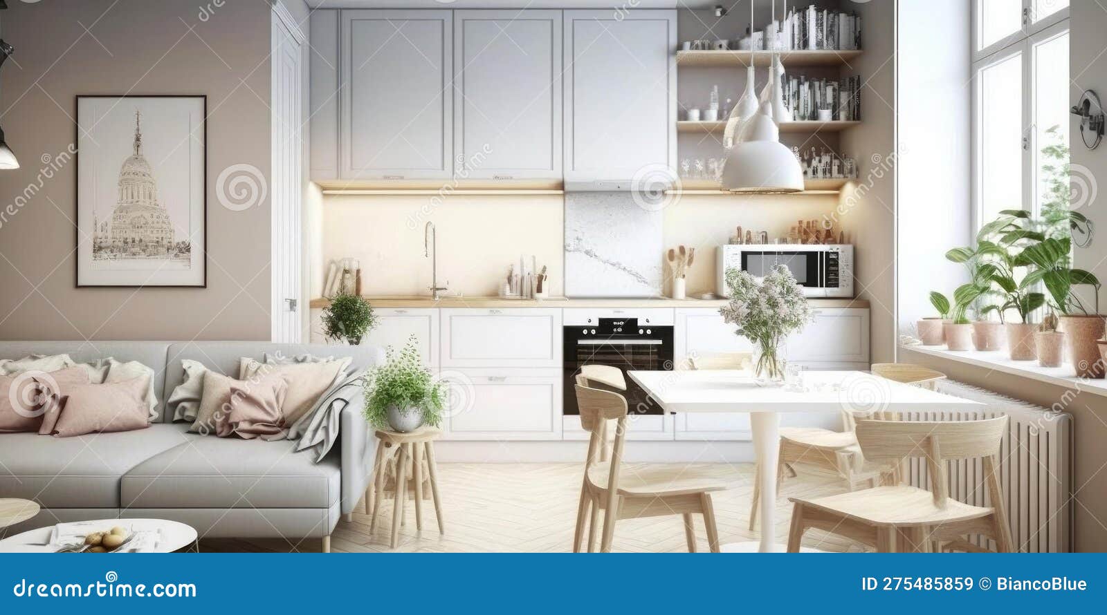 Contemporary Compact Design of Modern Kitchen in Stylish Home Stock ...