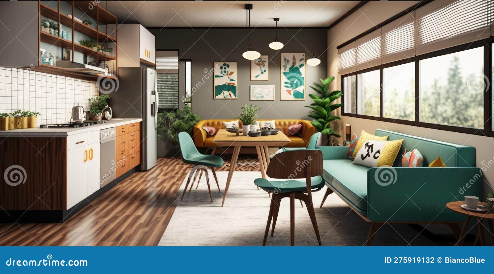 Contemporary Compact Design of Modern Kitchen in Stylish Home Stock ...