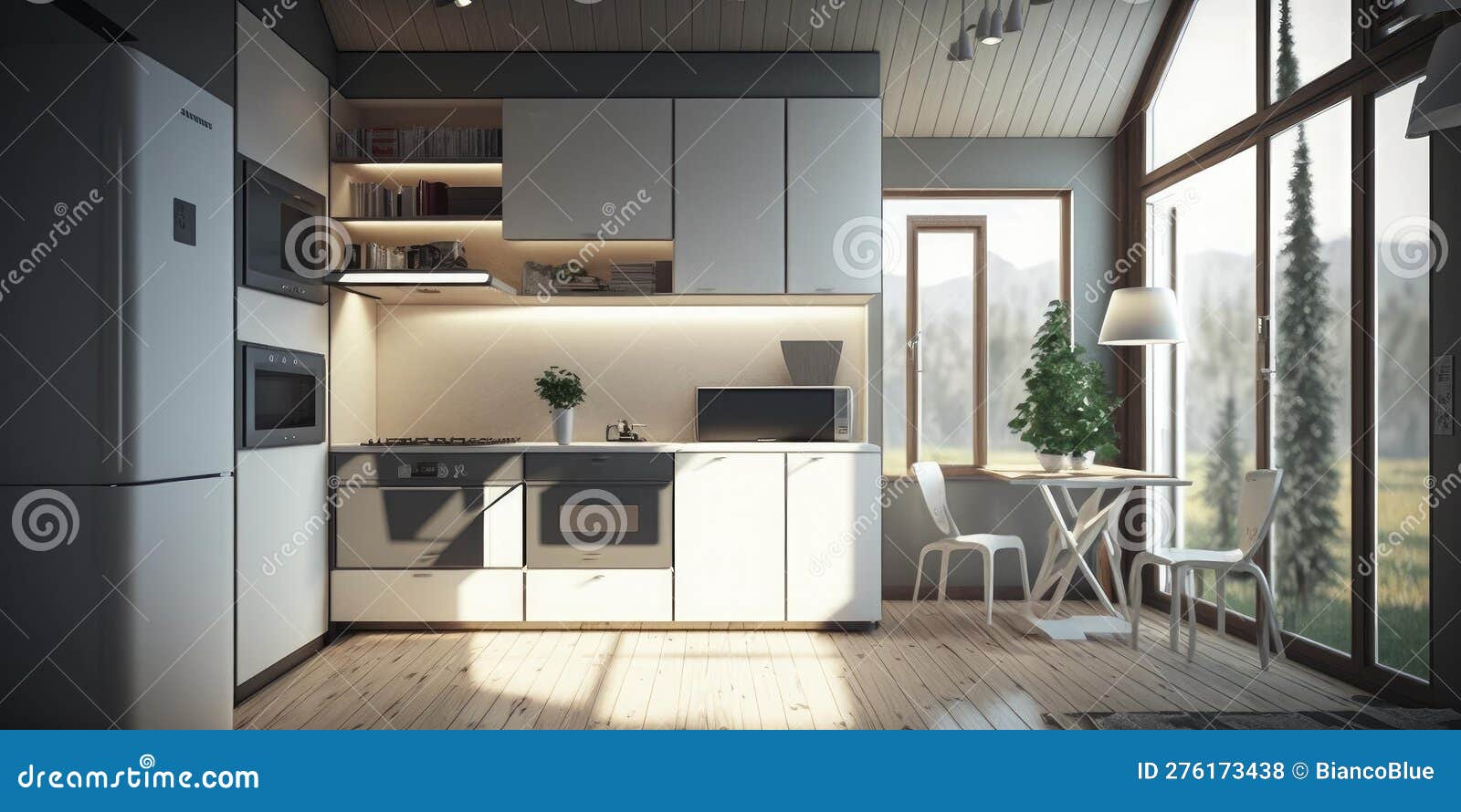 Contemporary Compact Design of Modern Kitchen in Stylish Home Stock ...