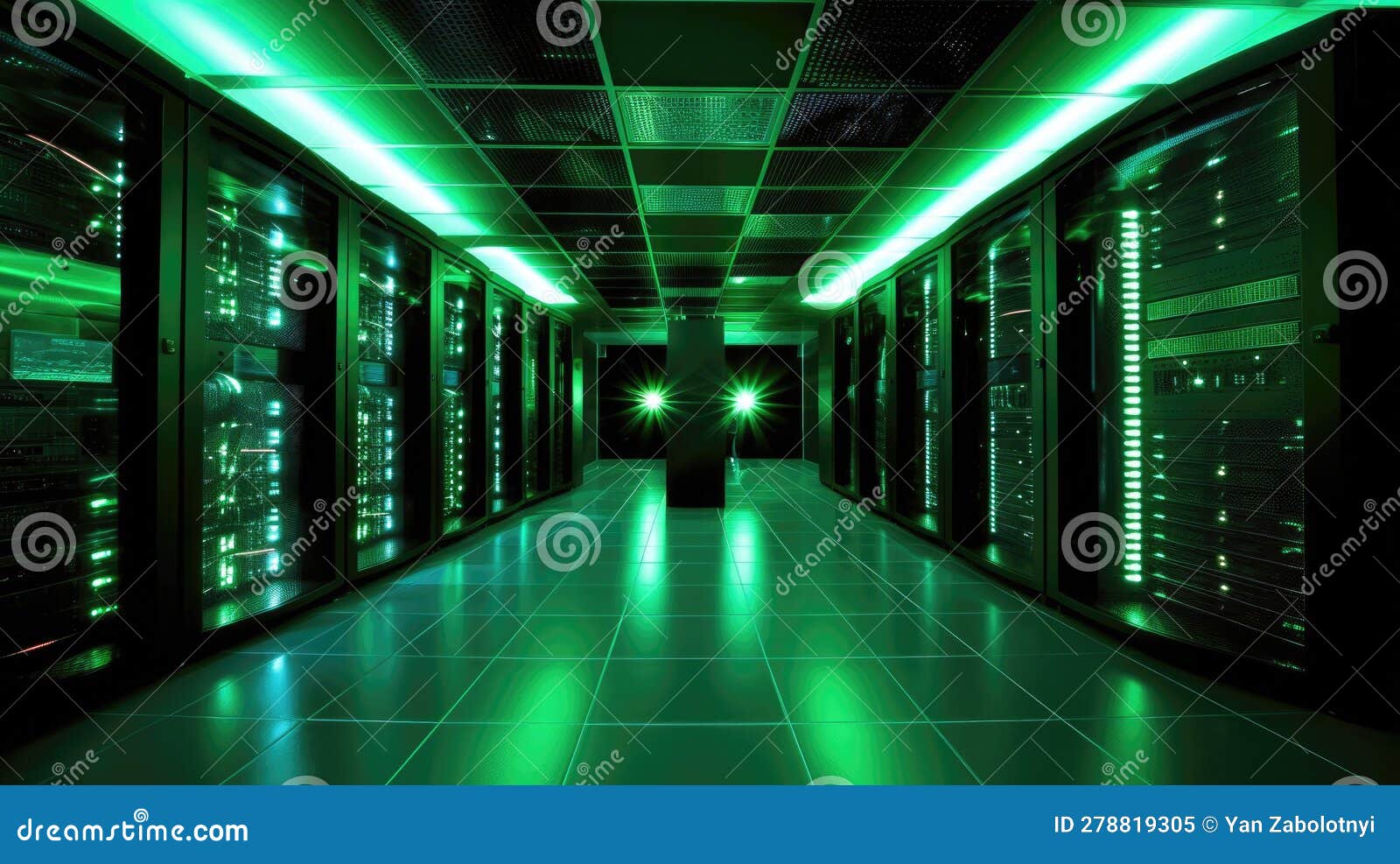 Contemporary Computer Room Equipped with Rackmounted Servers and ...