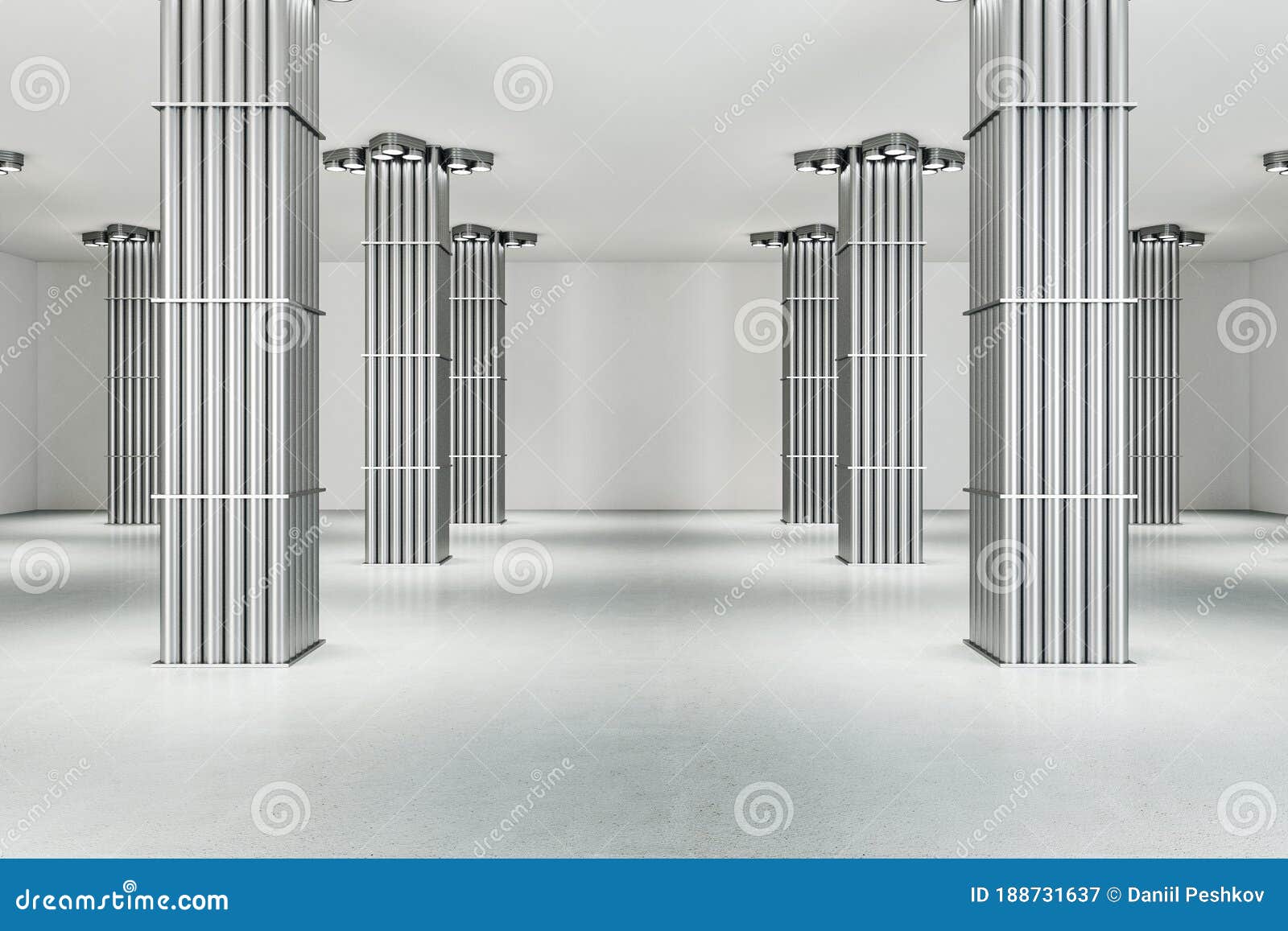 Contemporary Concrete Interior with Silver Pipe Columns a Stock ...