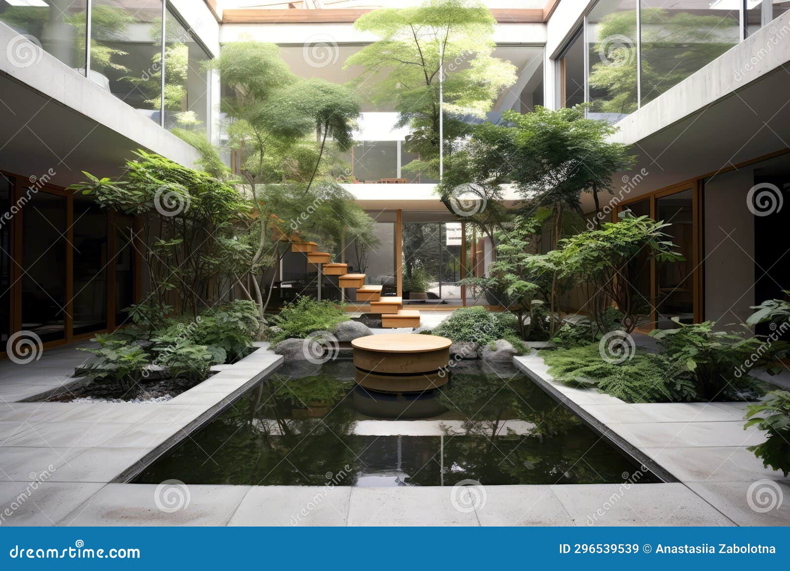 Contemporary Courtyard with Central Courtyard and Floating Steps ...